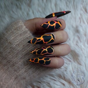 Magma Press on Nails, Tattoo, Gothic, Lava, Hot, Black, Glitter, Red ...