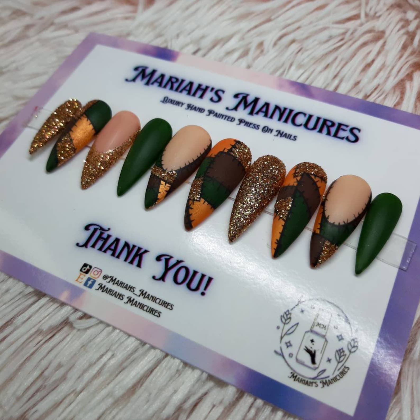 Patchwork Press on Nails Pumpkin Nails Fall Nails Autumn - Etsy