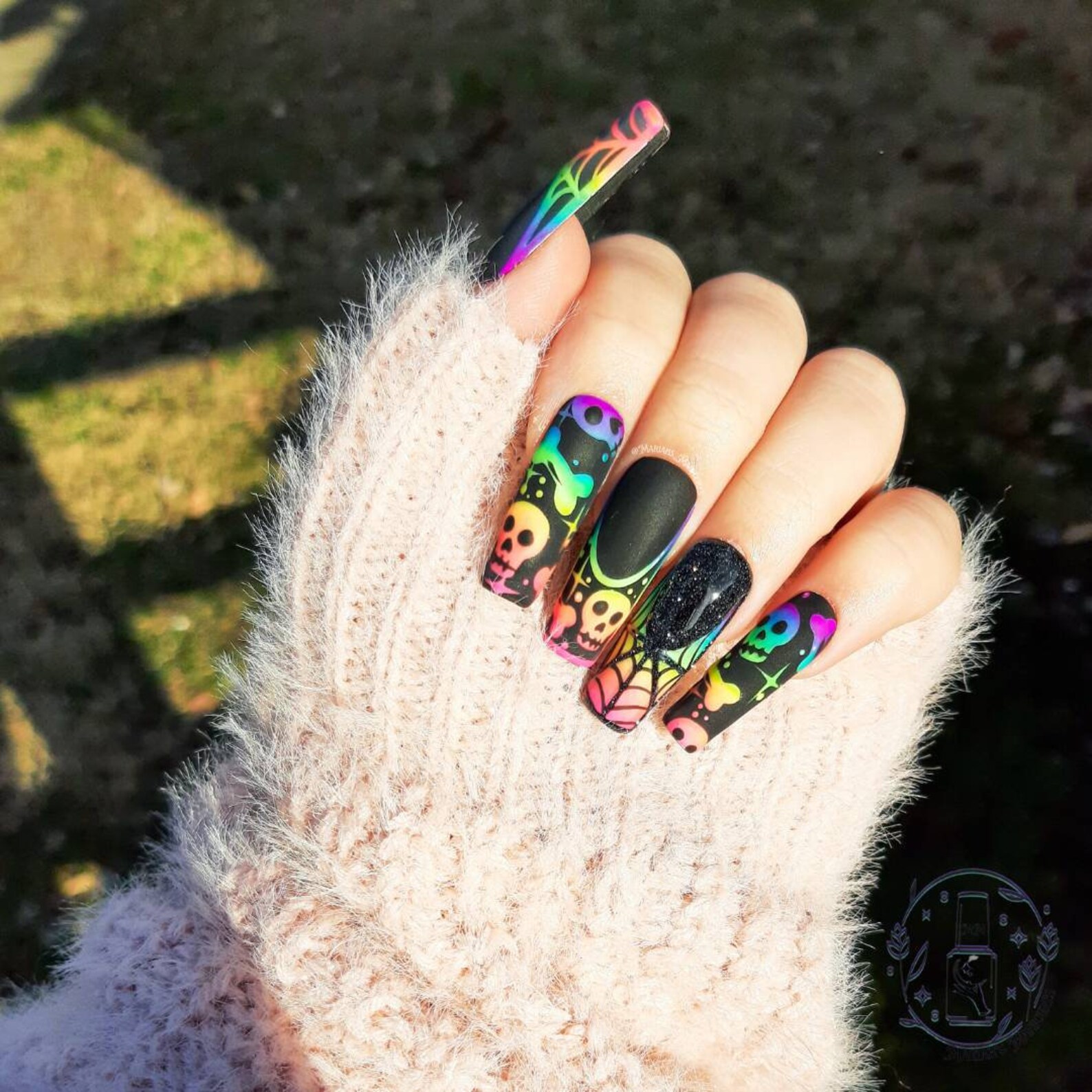Girly Goth Press on Nails, Rainbow, Gothic, Skulls, Spiderweb, Glitter ...