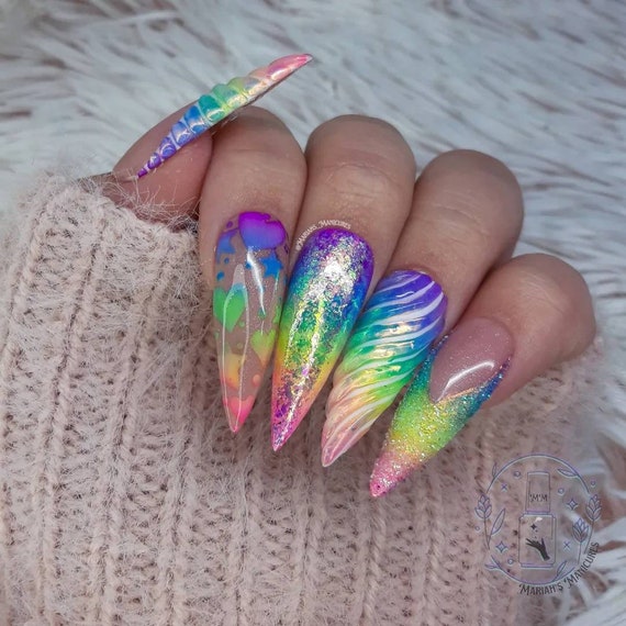 Unicorn Magic Press on Nails Fantasy Mythical Rainbow Nails Textured Nails Fairytale Glue on Nails Whimsy Color Shift Etsy UK