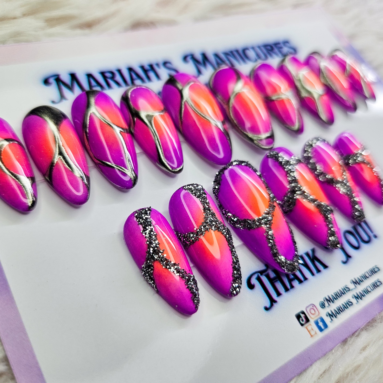 Electric Neon Press on Nails, Summer, Pigment, Black Nails, Rainbow ...