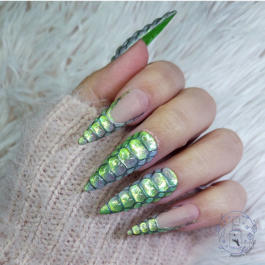 Sea Dragon Press on Nails | Fantasy | Mythical | Blue | Textured Nails ...