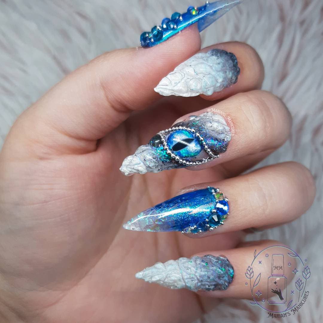 Ice Dragon Press on Nails | Fantasy | Mythical | Blue | Textured Nails ...