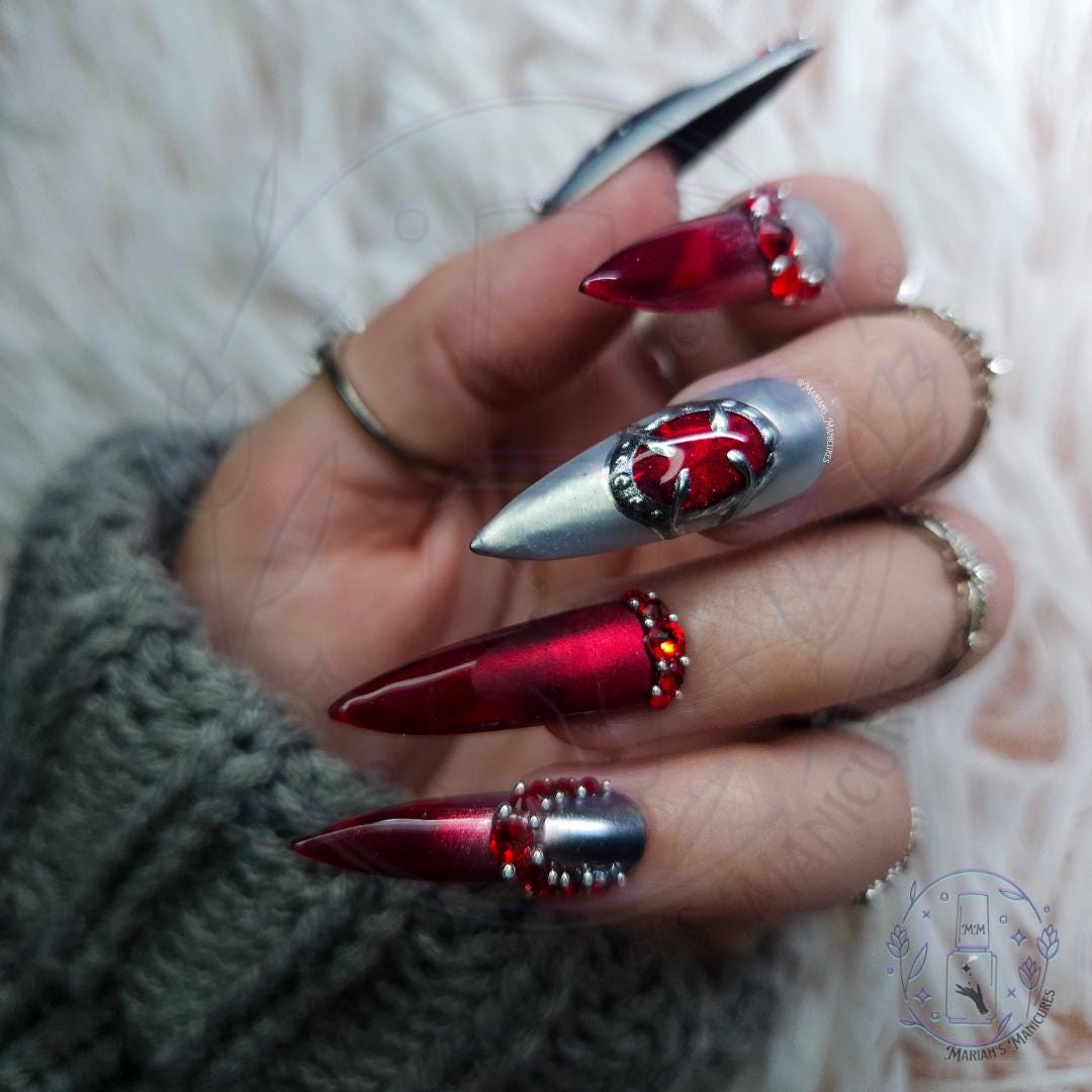 Bloodruby Press on Nails | Fantasy | Mythical | Crystal | Textured ...