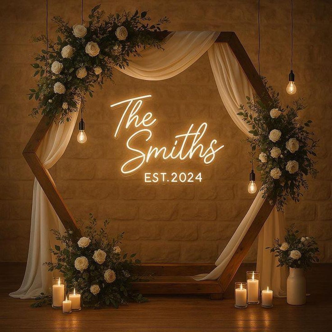 Custom Wedding Neon Sign With Est,battery Neon Sign,last Name Sign ...