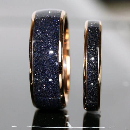 Black Nebula Blue Sandstone Ring Silver Polished Tungsten - Etsy