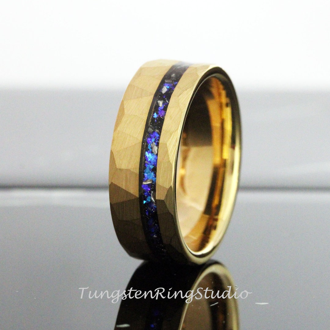 Hammer Meteorite Nebula Ring 8mm Yellow Gold Band Mens Mans Ring Outer ...