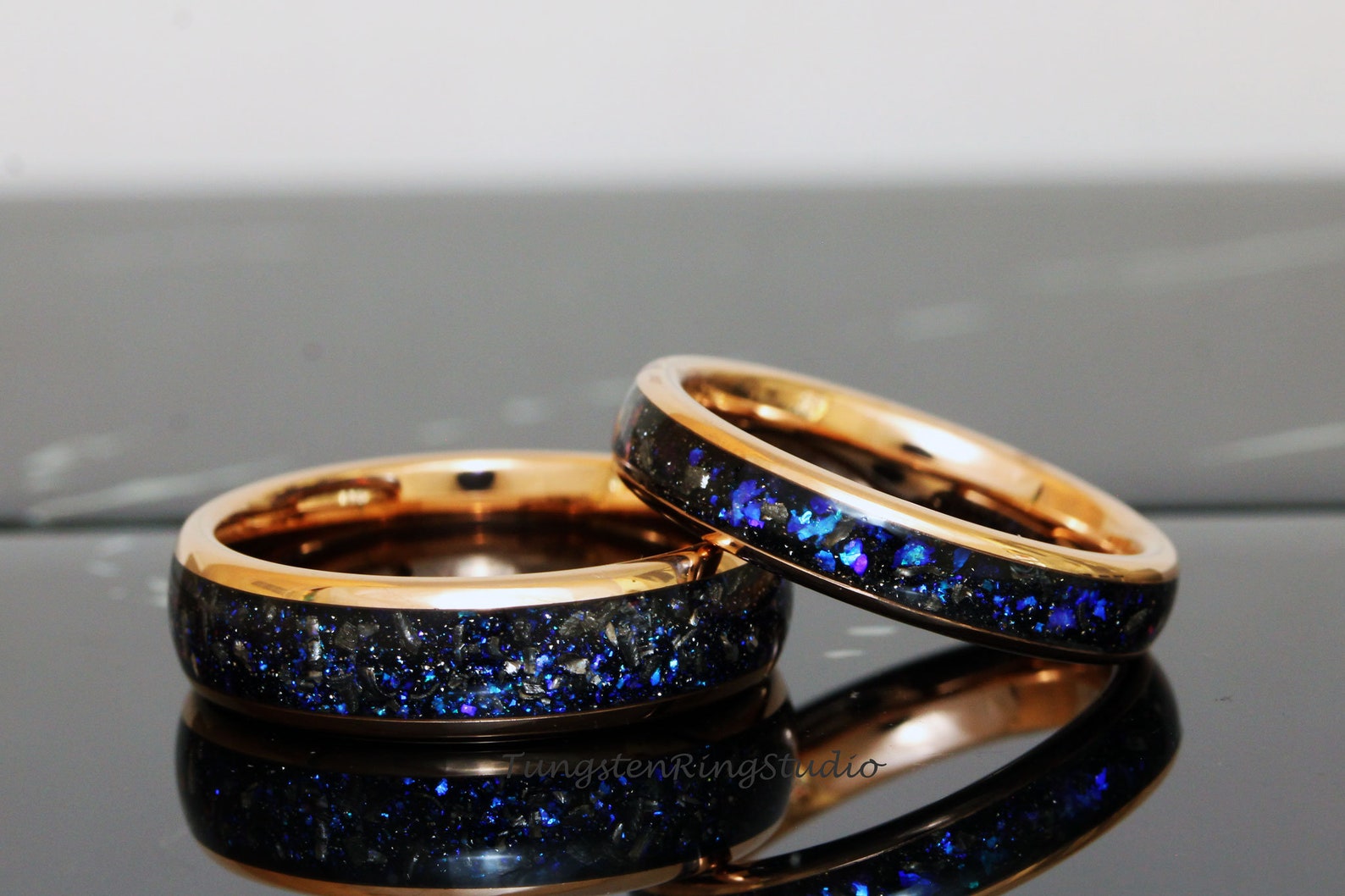 Meteorite Nebula Ring 4mm Rose Gold Band Men Women Ring Outer - Etsy