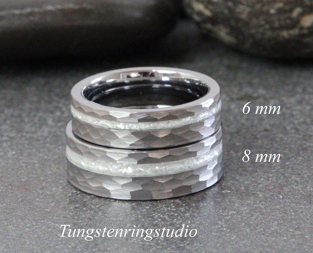 Hammered Diamond Dust Ring Tungsten Wedding 8mm 6mm Mens Ring Men ...