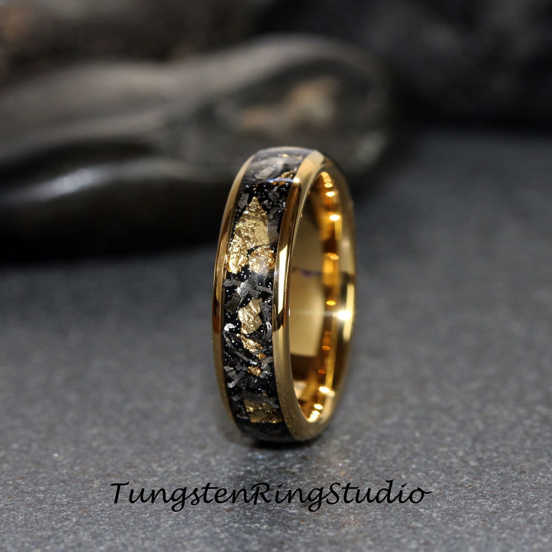 Polished Gold Leaf Meteorite Ring Wedding Gold Foil Meteorite - Etsy