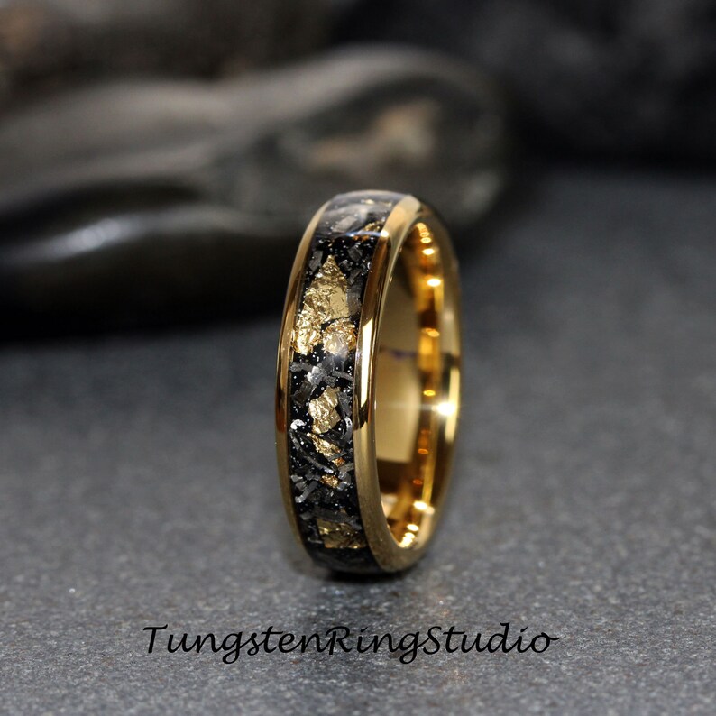 Polished Gold Leaf Meteorite Ring Wedding Gold Foil Meteorite - Etsy