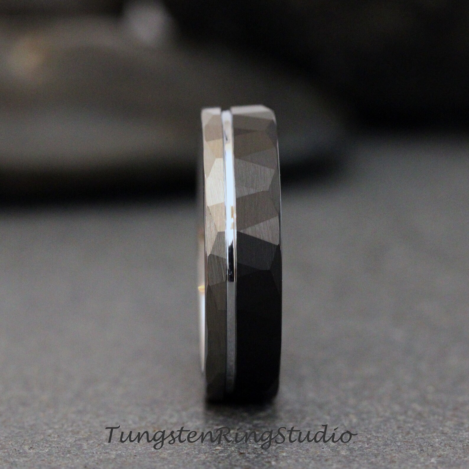 Hammer Black and Silver Gray Wedding Ring Tungsten Mens Ring - Etsy