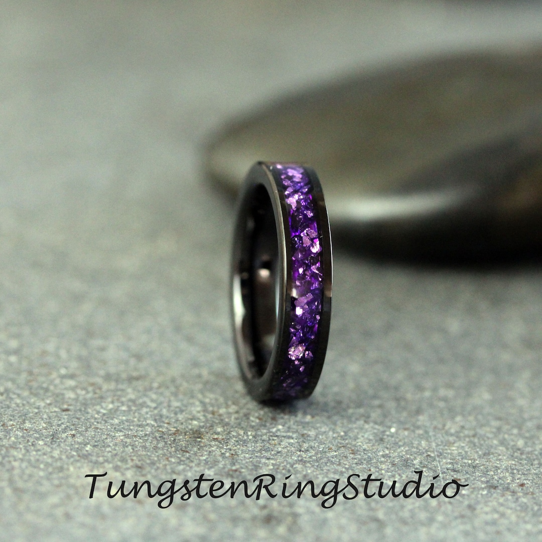 Amethyst Purple Ring, Purple Amethyst German Glass Wedding Tungsten ...