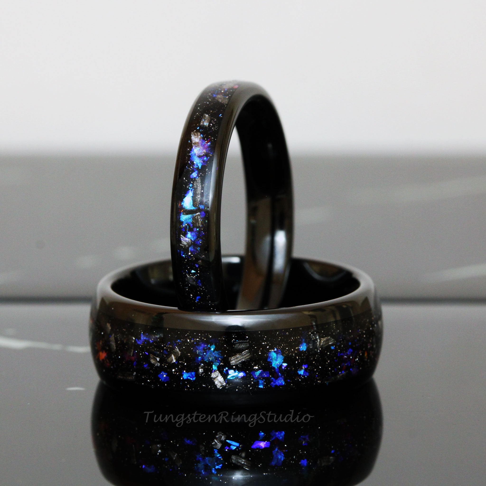Meteorite Nebula Ring 4mm Black Band Men Women Ring Outer - Etsy