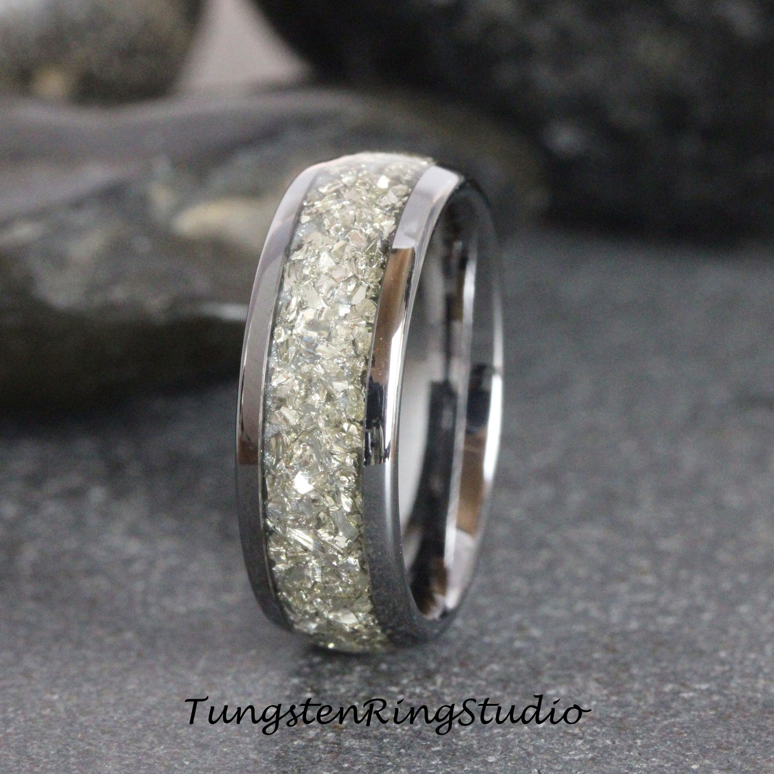 German Glass Ring Set, Silver Glass Wedding Ring, Silver Gray His and ...