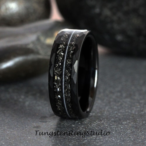 Meteorite Guitar String Black Ring 8mm Ring Black Tungsten - Etsy