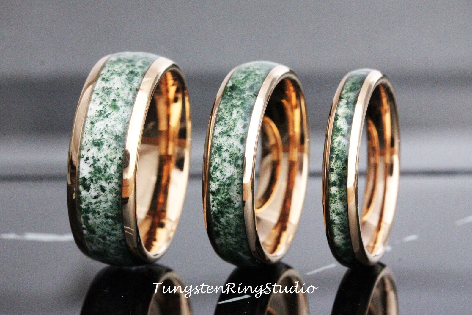 Moss Agate Ring 8mm 6mm 4mm Rose Gold Polish Tungsten Wedding - Etsy