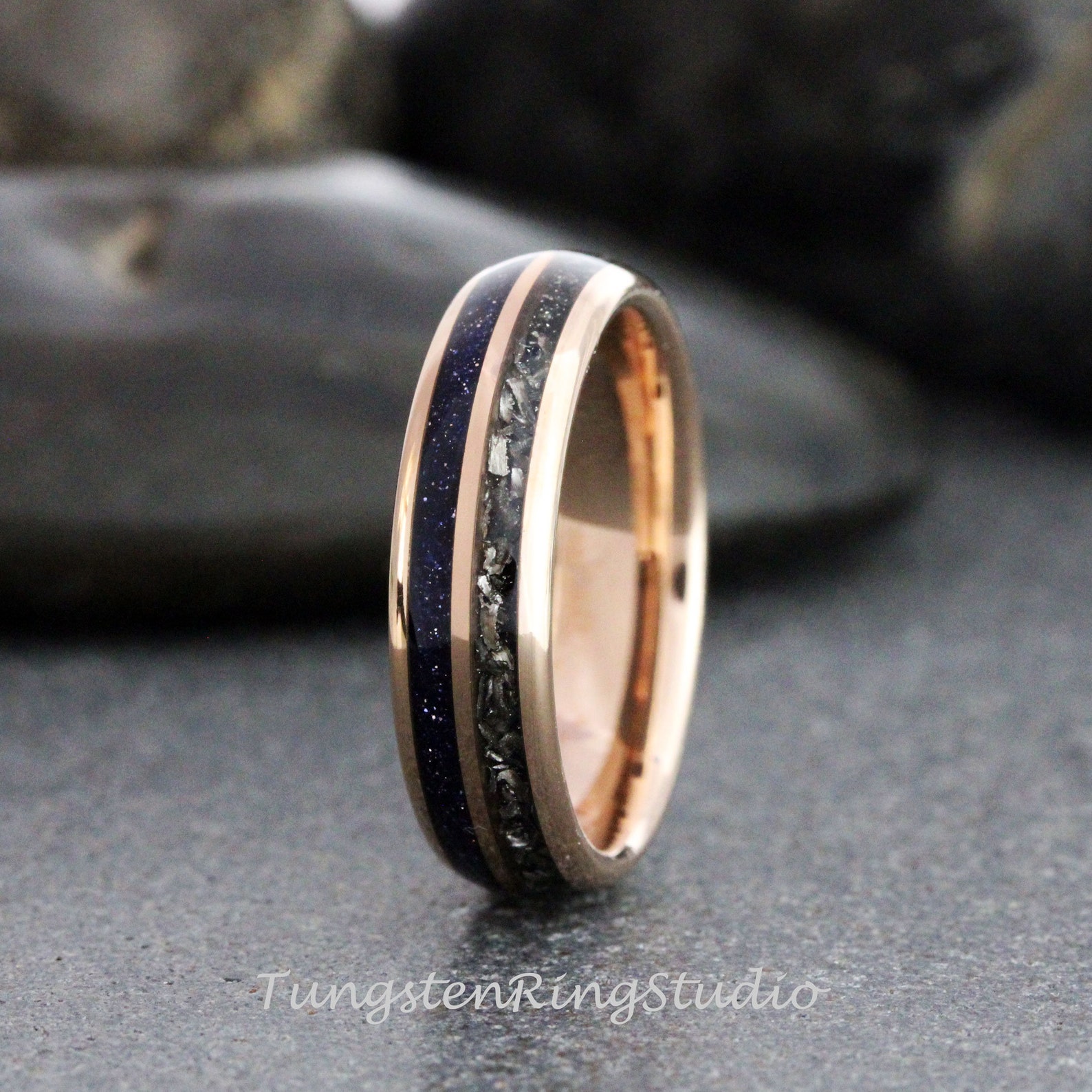 6mm 8mm Meteorite Nebula Ring Rose Gold Ring Band Men Women - Etsy
