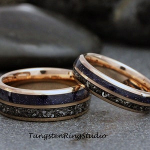 6mm - 8mm Meteorite Nebula Ring Rose Gold Ring Band Men Women Outer ...