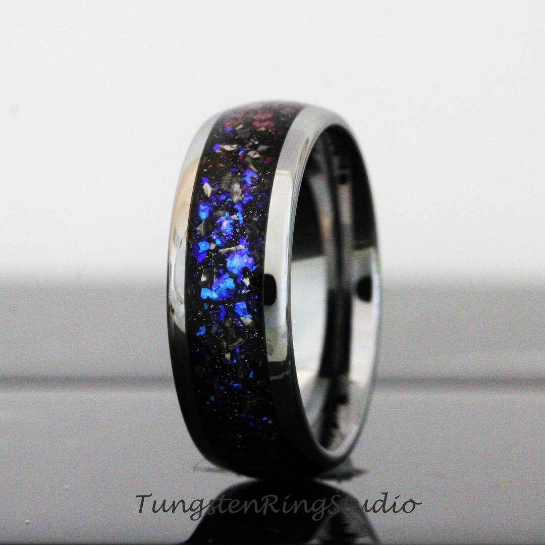 Meteorite Nebula Ring 6mm 8mm Silver Gray Band Men Women Ring Outer ...