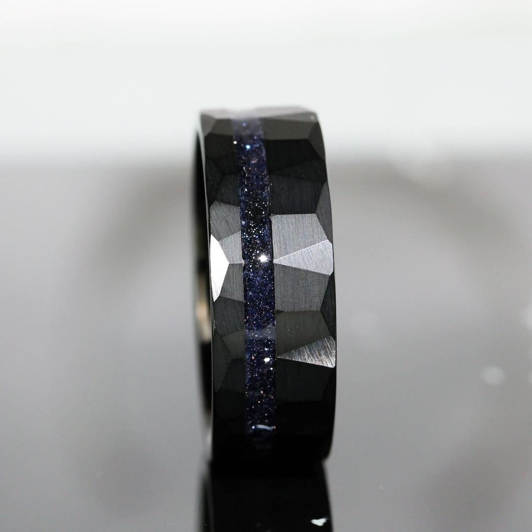 Mens Hammer Ring Nebula Interstellar Black Wedding Ring Blue Sandstone ...
