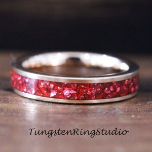 Red Ruby Ring, Rose Gold Red Ruby German Glass Wedding Tungsten Carbide ...