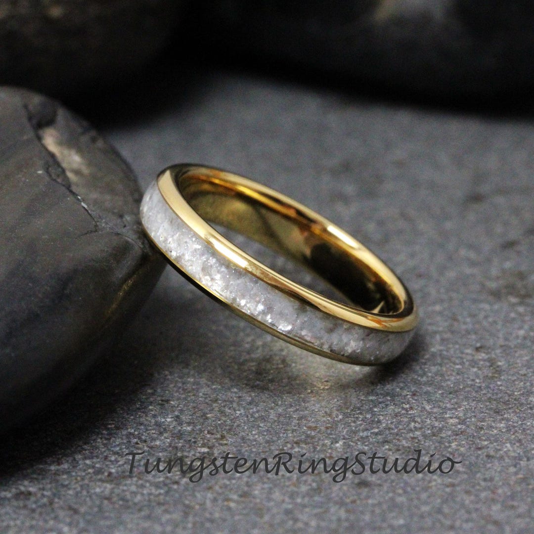 Gold Diamond Dust Ring Yellow Gold Polish Tungsten Wedding 8mm 6mm 4mm ...