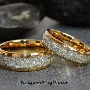 Glass Wedding Ring Set, German Silver Glass Wedding Ring, Yellow Gold ...