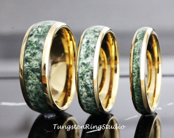 Gold Moss Agate Inlay Ring - Etsy