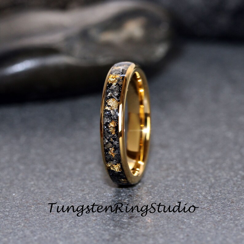 Polished Gold Leaf Meteorite Ring Wedding Gold Foil Meteorite - Etsy