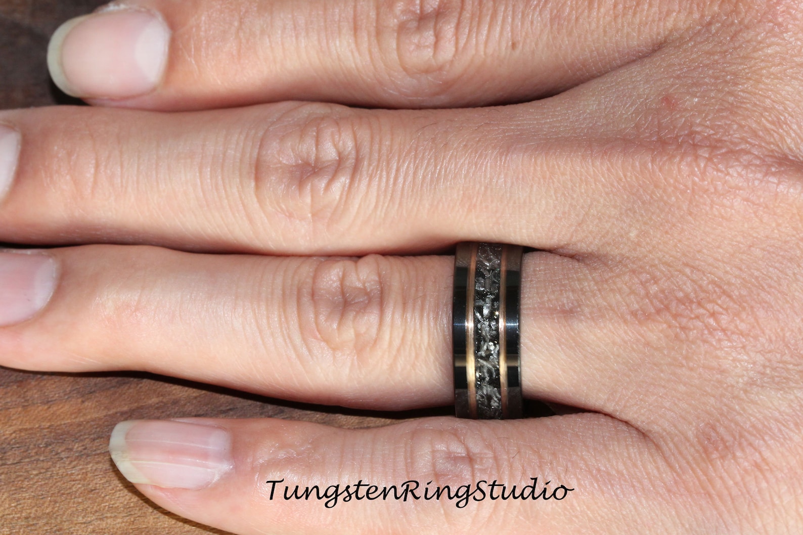 Meteorite Rose Gold Strip Black Tungsten Wedding Rings Stripe - Etsy