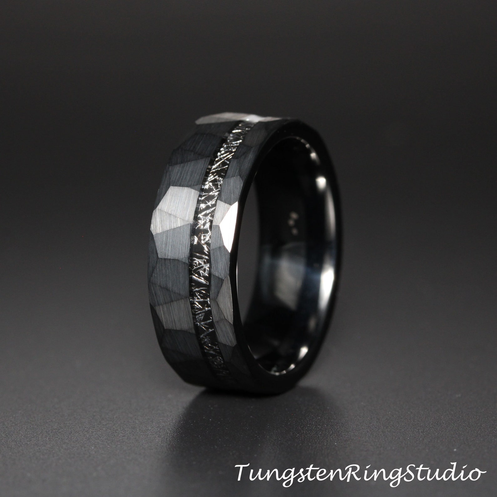 Black Meteorite Hammer Black Tungsten Wedding Ring Meteorite - Etsy