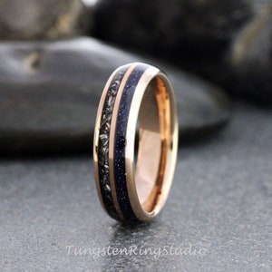 Meteorite Wedding Set, Nebula Matching Ring, His and Hers Ring Set Rose ...