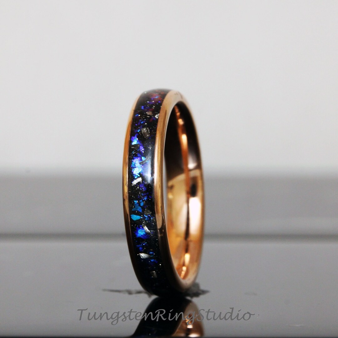 Meteorite Nebula Ring 4mm Rose Gold Band Men Women Ring Outer Space ...