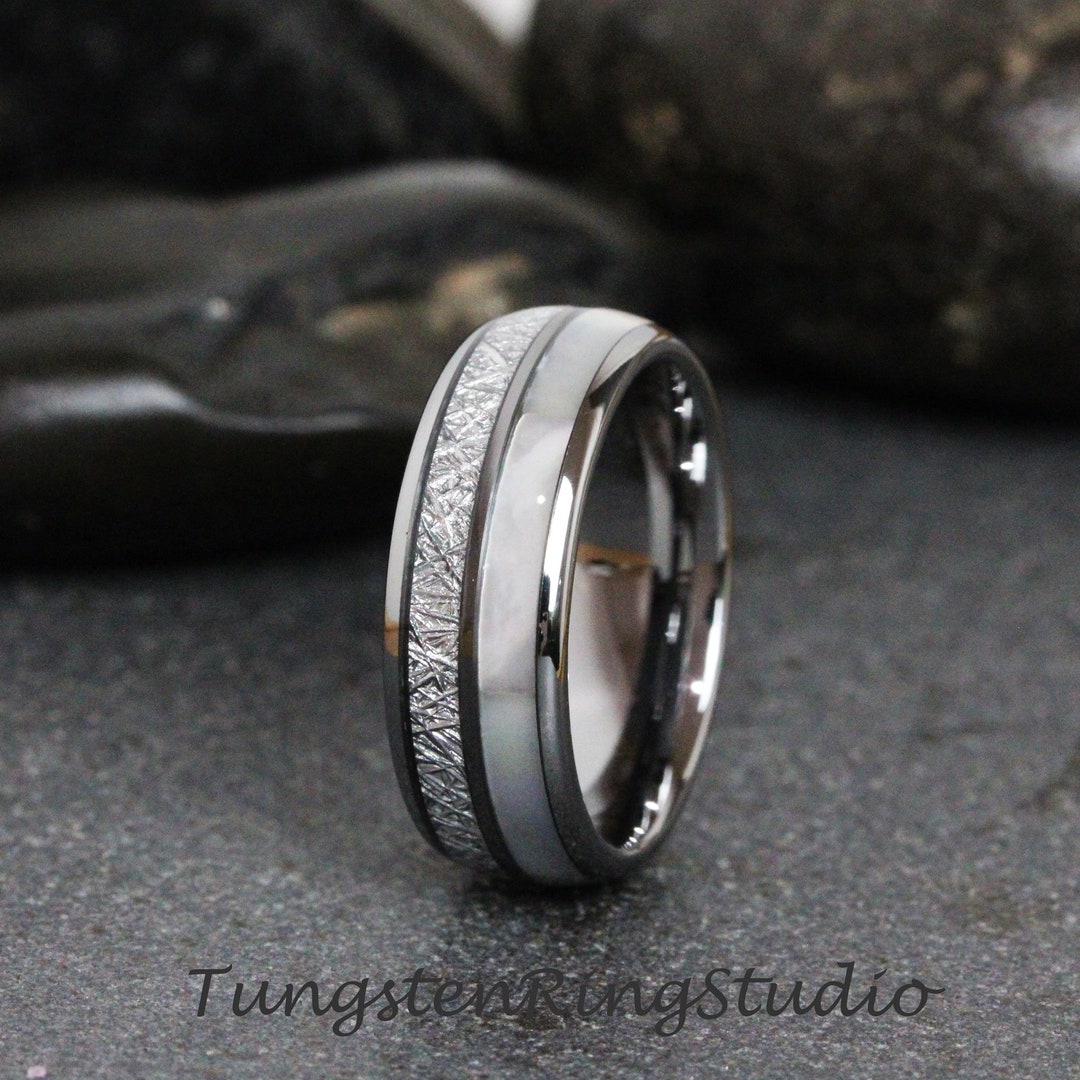 Mens Mother of Pearl Meteorite Tungsten Wedding Rings Bands 8mm 6mm 4mm Tungsten Carbide ...