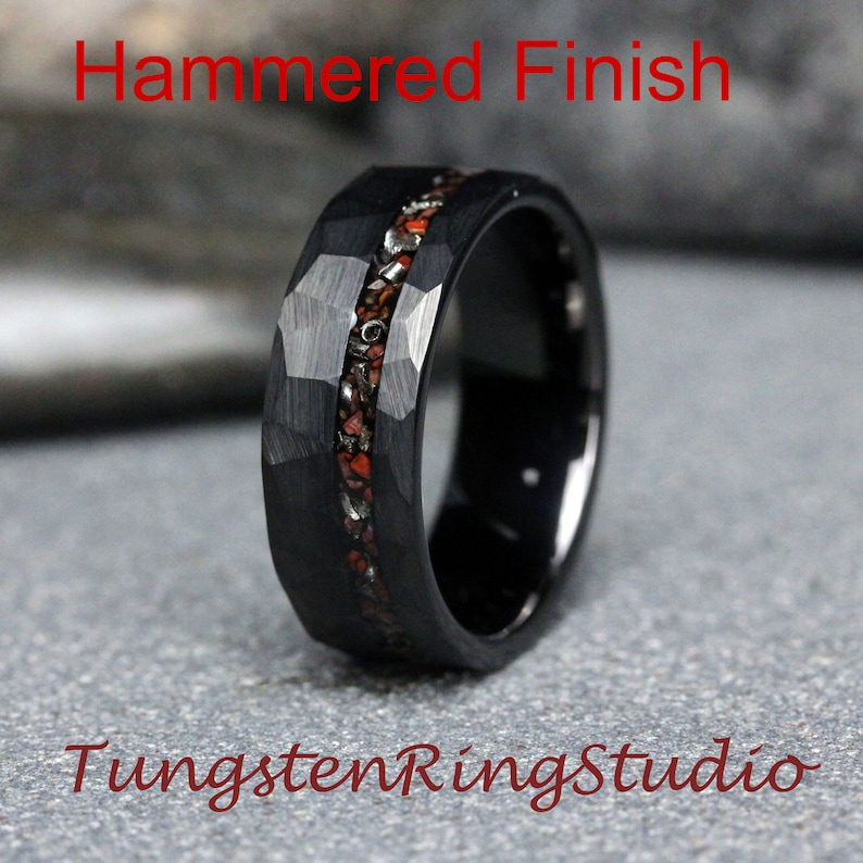 Meteorite Red Dinosaur Bone Gold Stripe Black Tungsten Wedding - Etsy