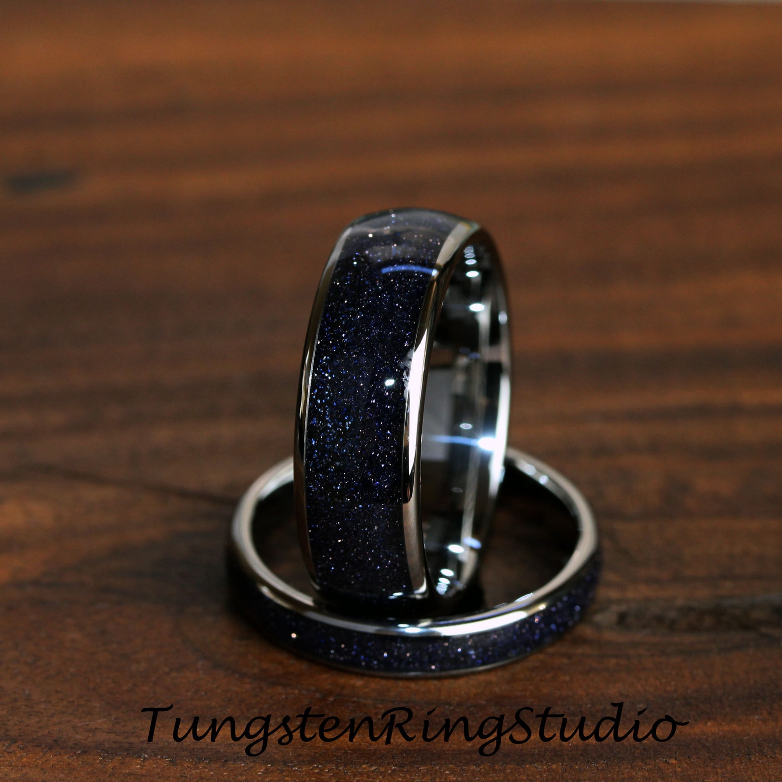 His and Hers Tungsten Crushed Blue Sandstone Nebula Matching Wedding ...