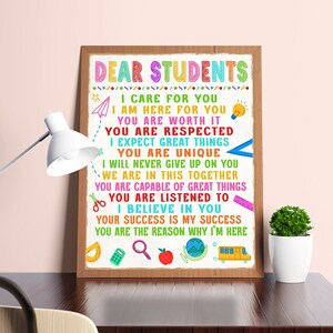 Dear Students Poster, Kids Preschool Kindergarten Classroom Decor ...