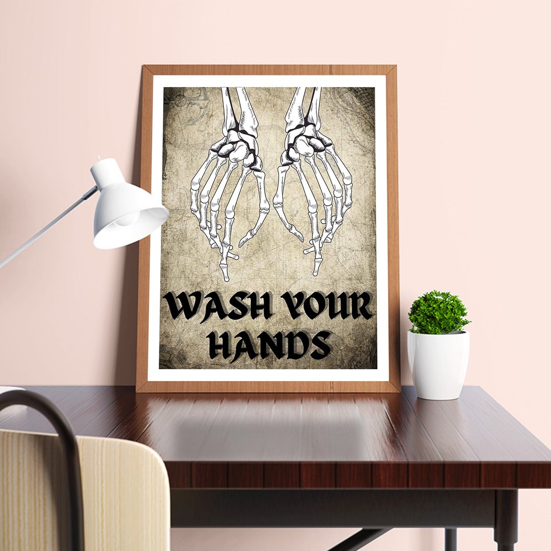 Skeleton Hands Bathroom Poster, Skeleton Wall Art, Wash Your Hands ...