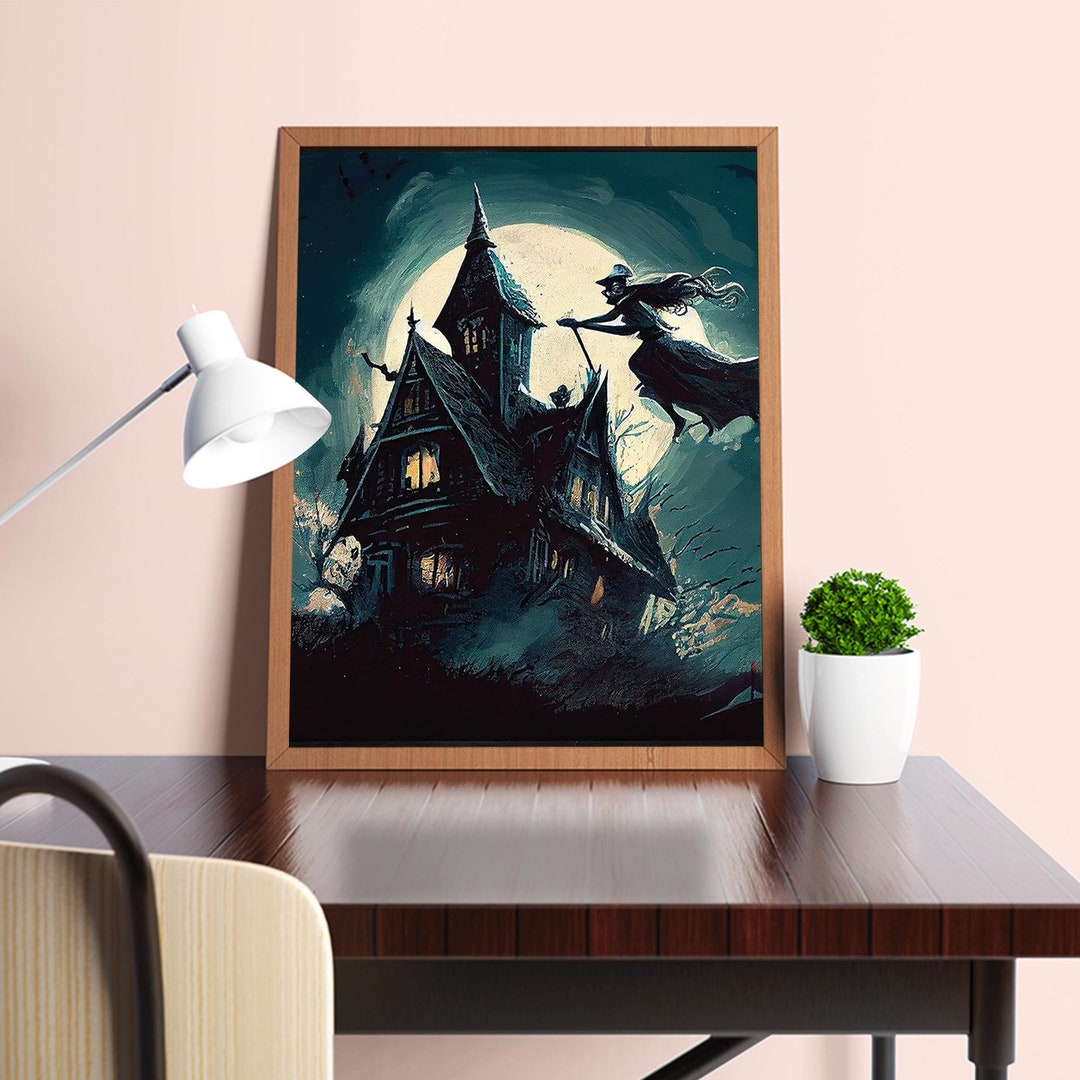 Witch Flying Poster, Gothic Witch Canvas, Dark Academia Wall Art ...