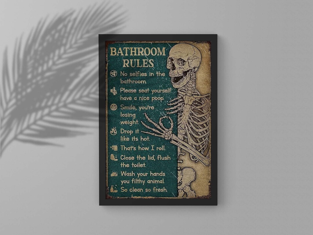 Skeleton Bathroom Rules Poster, Funny Skeleton Halloween Canvas ...