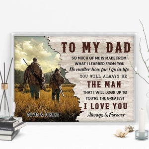 To My Dad Poster, Dad and Son Hunting Canvas, Personalized Dad Wall Art ...