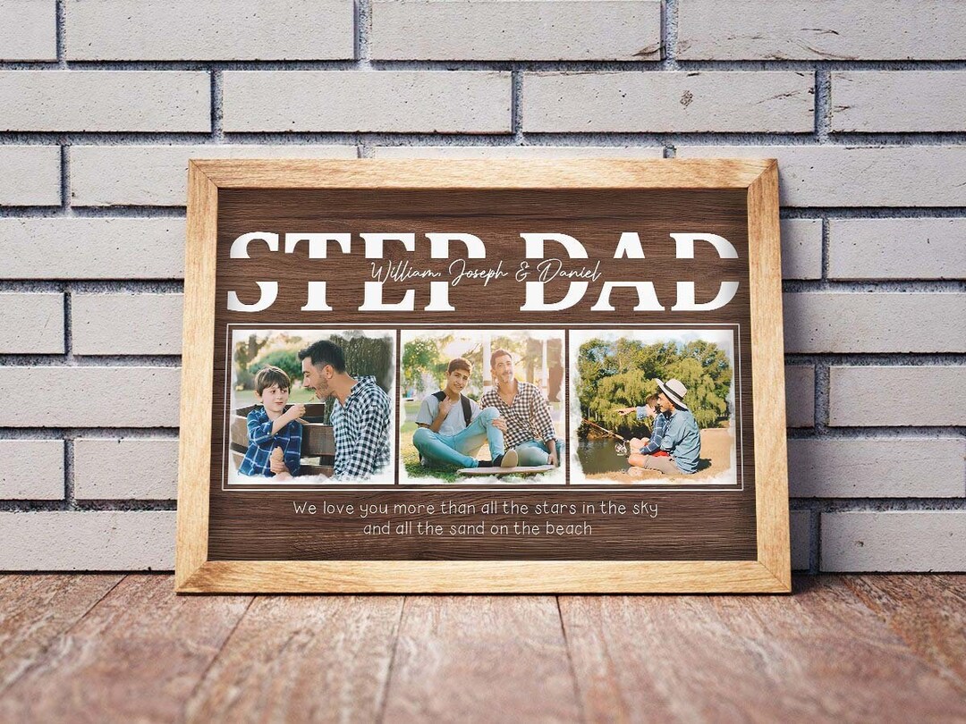Custom Step Dad Photo Collage Poster, Bonus Dad Picture Collage Canvas ...