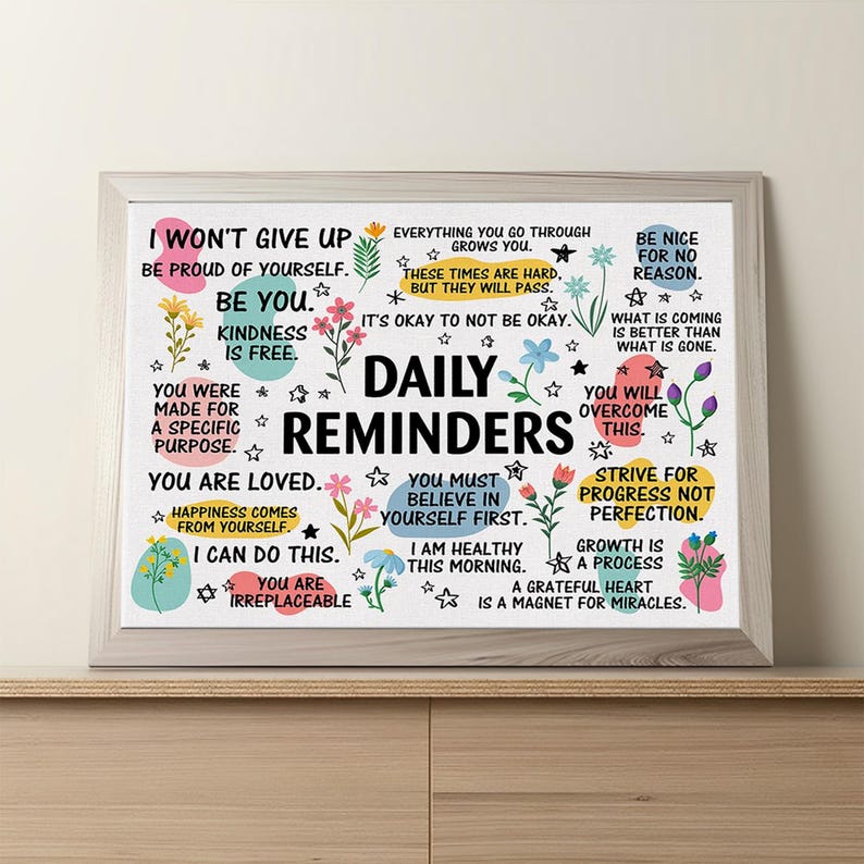 Daily Reminders Poster, Inspirational Daily Reminders Canvas, Positive ...