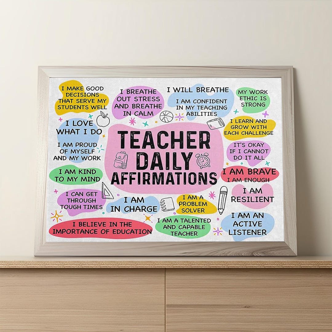 Teacher Daily Affirmations Poster, Motivational Teacher Quotes Canvas ...