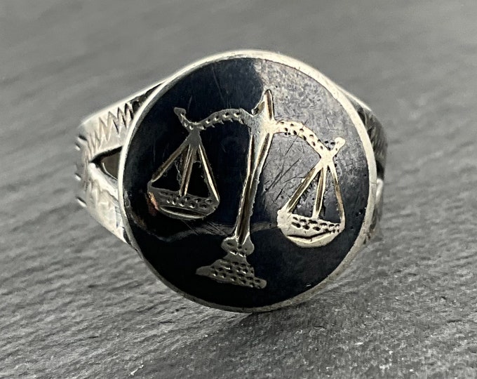 Vintage Enamel Scaled of Justice Sterling Silver Torque Ring, UK Size O ...