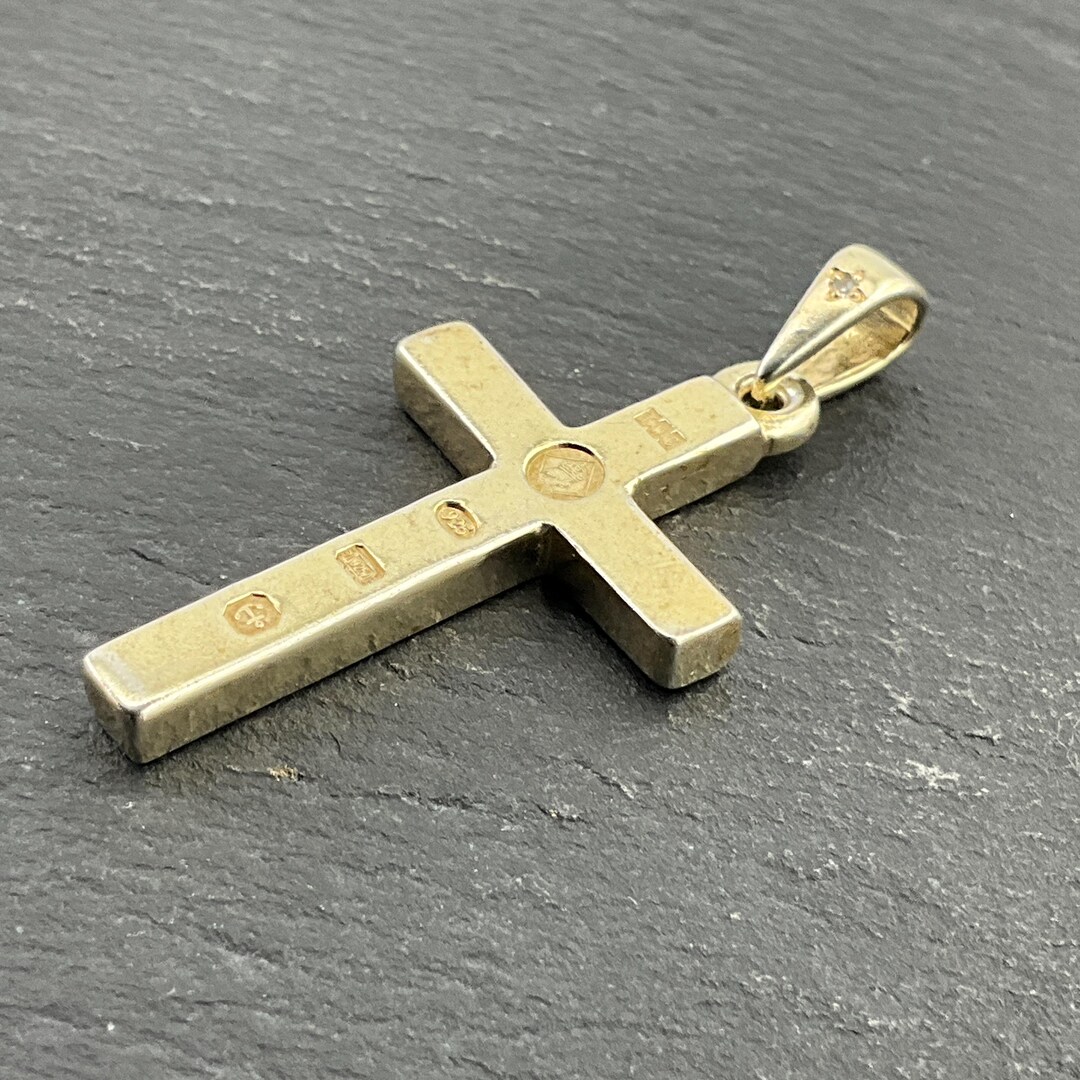 Vintage Diamond 18ct Gold Gilded Sterling Silver Ingot Cross Crucifix ...
