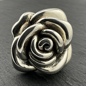 Vintage Sterling Silver Large Rose Statement Ring, UK Size M1/2, US ...