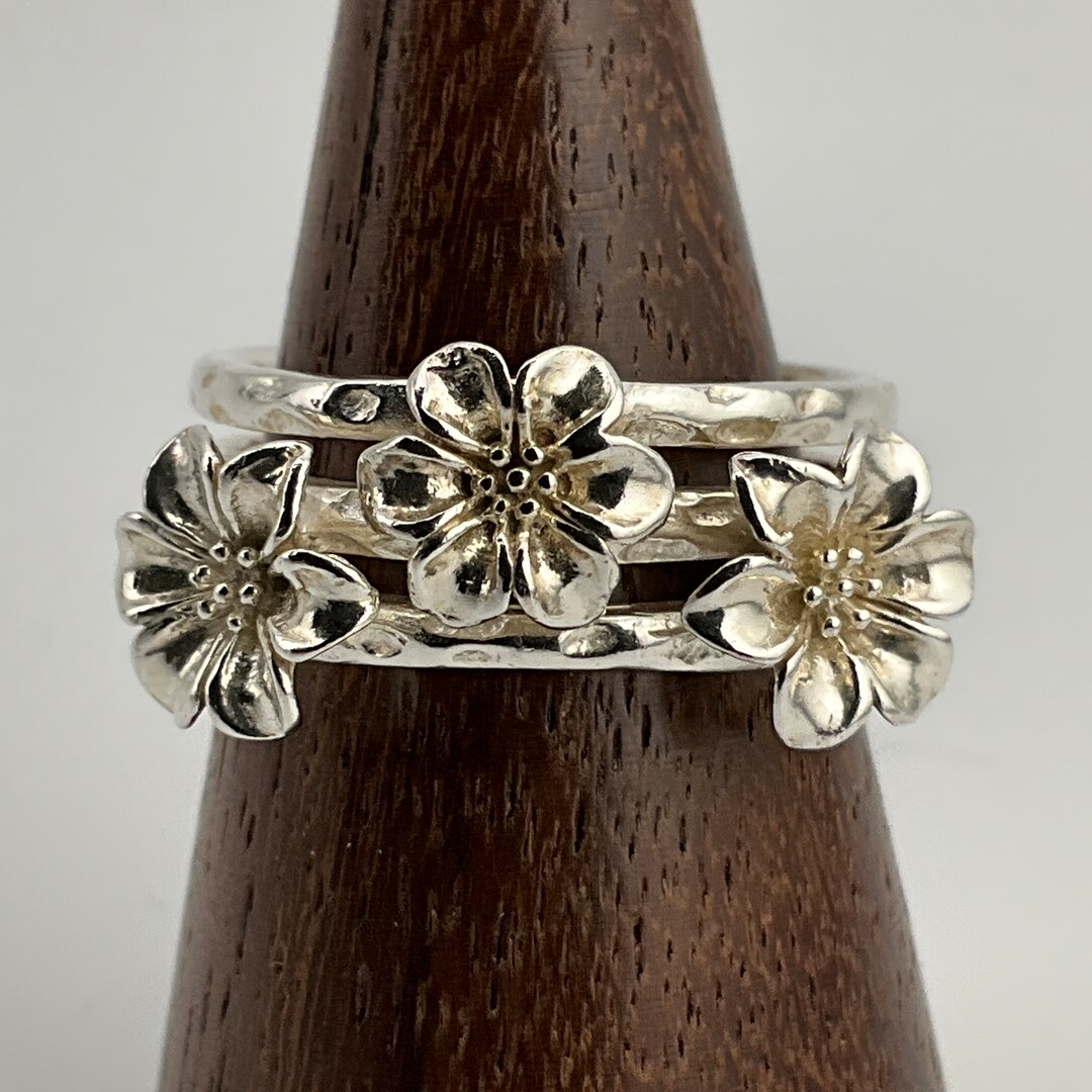 Vintage Sterling Silver Floral Triple Band Ring, UK Size P, US Size 7 1 ...