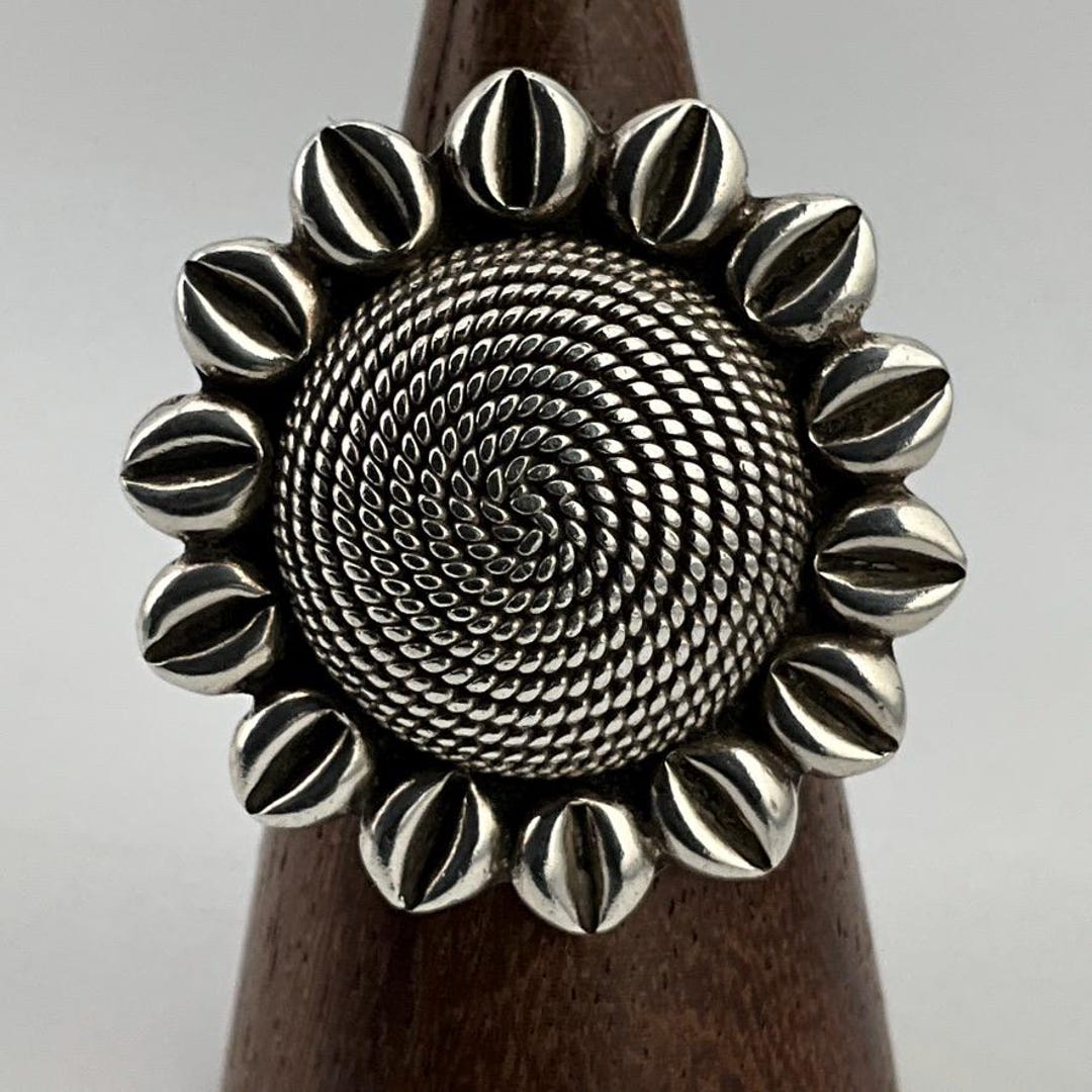Vintage Heavy Sterling Silver Sunflower Statement Ring, UK Size P, US ...